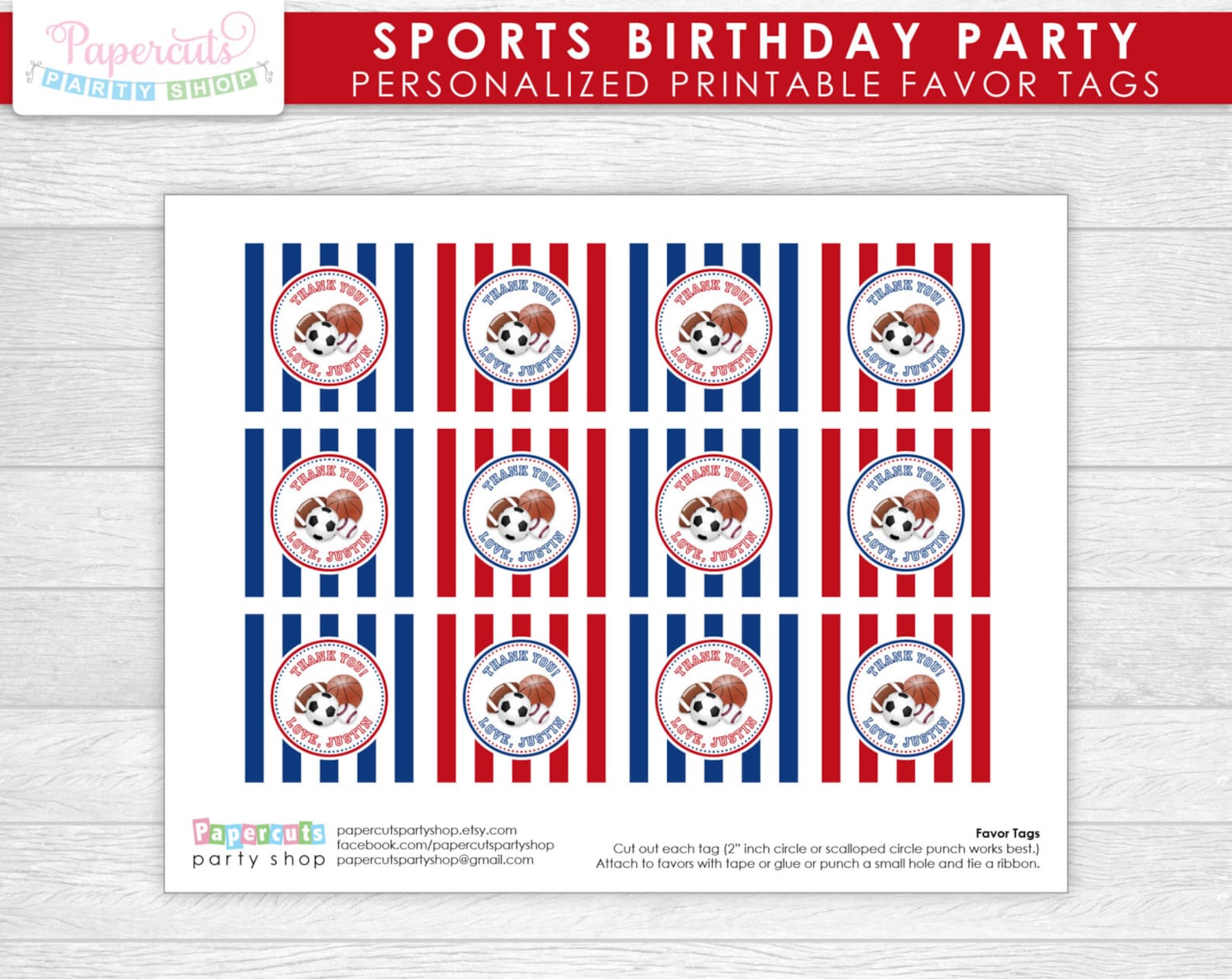 All Star Sports Theme Birthday Party Favor Tags Red & Blue | Etsy