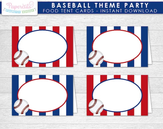 Baseball Theme Party Blank Food Tent Cards Blue & Red | Etsy