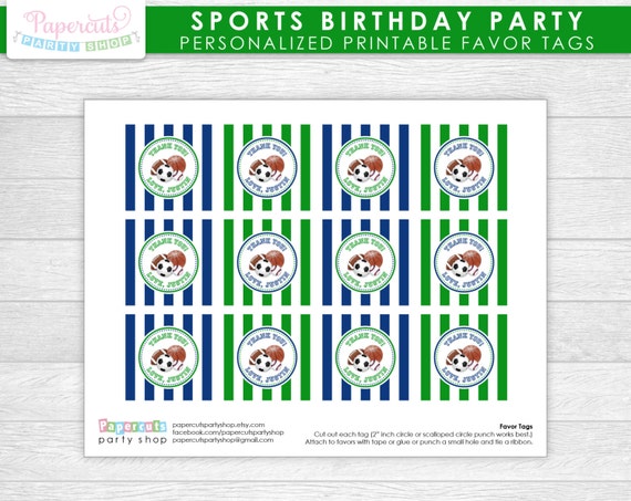 Paper & Party Supplies DIGITAL DESIGN Sports Party Sports Party Tags ...
