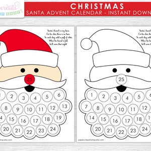 Santa Claus Cotton Ball Christmas Countdown Advent Calendar Color & B/W ...