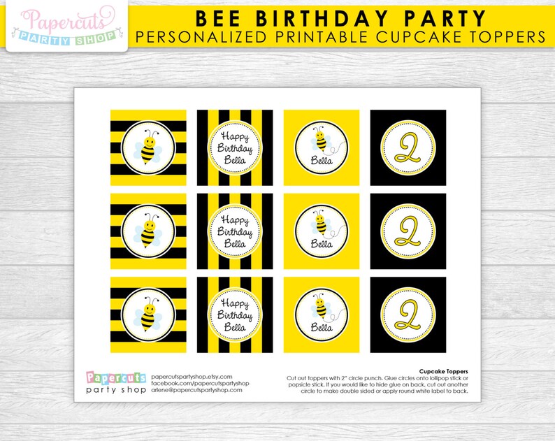 Busy Honey Bumble Bee Theme Birthday Party Cupcake Toppers - Etsy
