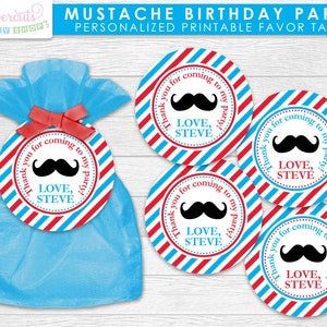 Mustache Theme SMALL Birthday Party Package | Red & Blue | Personalized ...