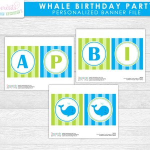 Whale Theme Birthday Party Banner | Blue & Green | Personalized ...