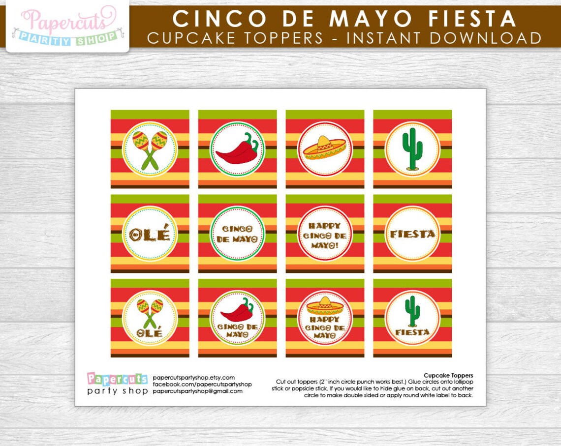 Mexican Cinco De Mayo Fiesta Theme Cupcake Toppers Printable - Etsy