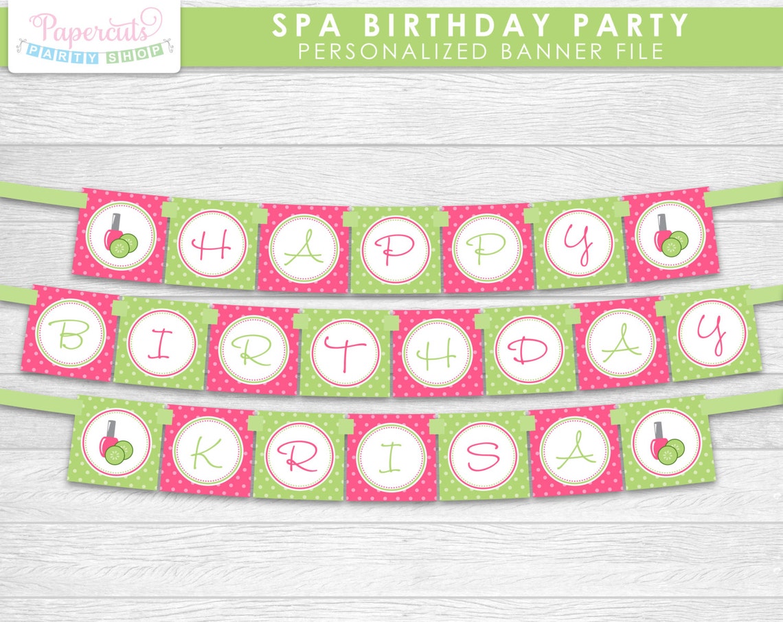 Spa Theme Happy Birthday Party Banner Pink & Green | Etsy