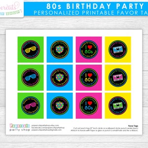 Totally 80s Theme Birthday Party Favor Tags | Neon Green Pink Blue ...