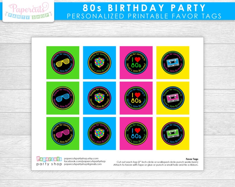 Totally 80s Theme Birthday Party Favor Tags Neon Green Pink - Etsy