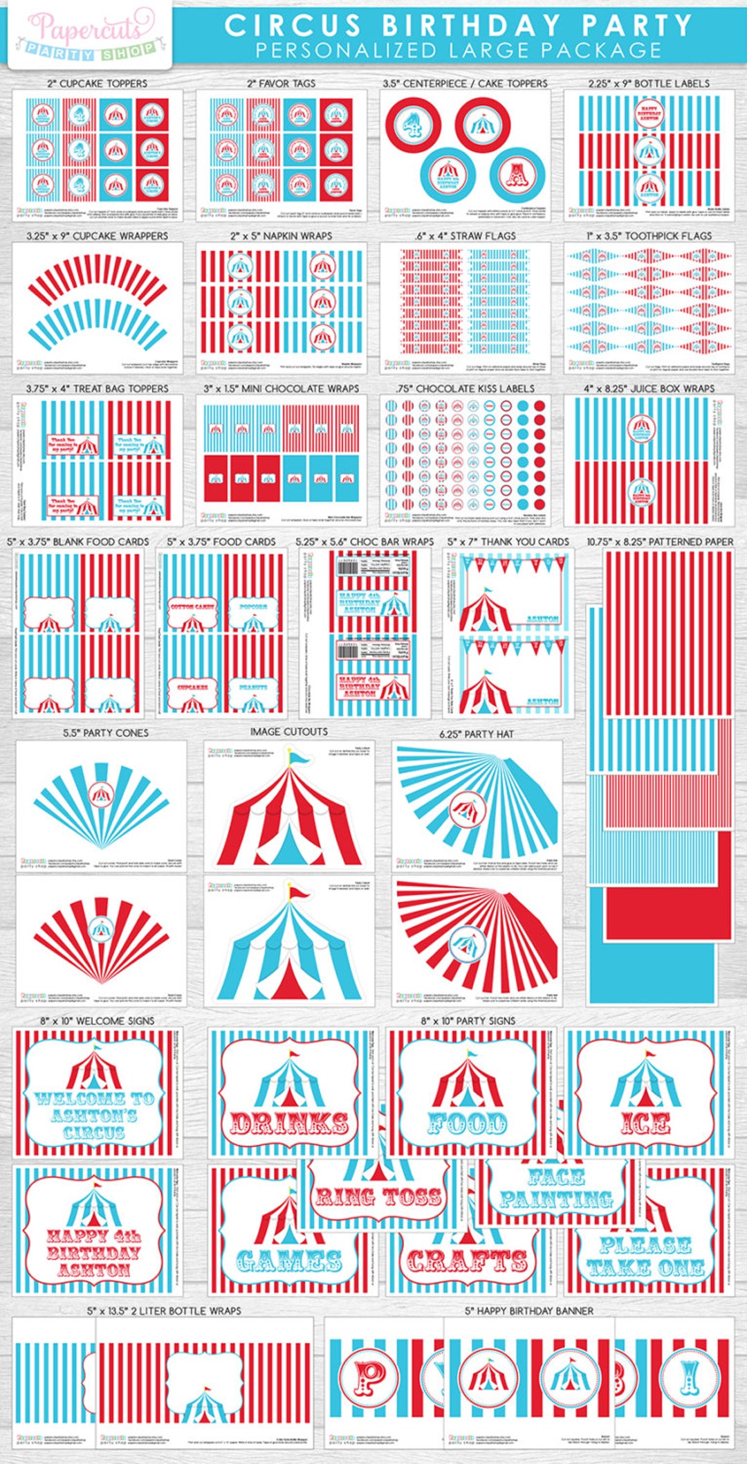 Circus / Carnival Theme LARGE Birthday Party Package | Aqua & Red ...