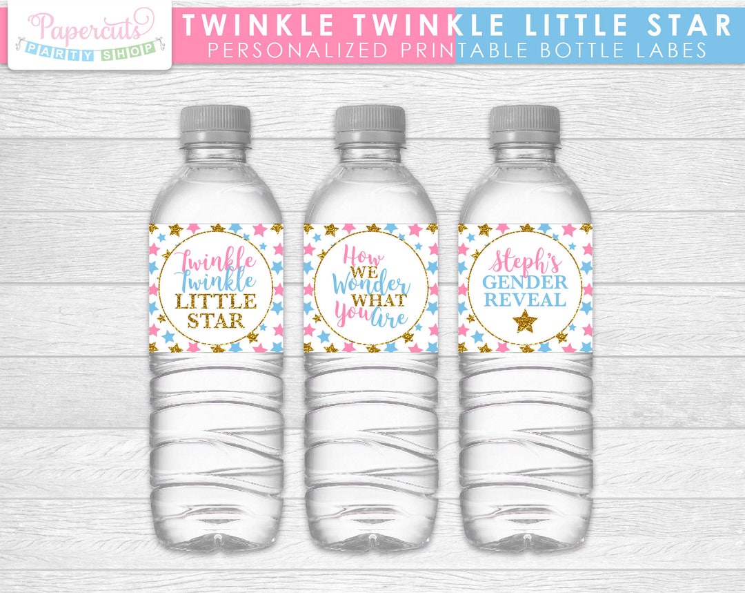 Twinkle Twinkle Little Star Theme Bottle Labels | Pink Blue Gold | Baby ...