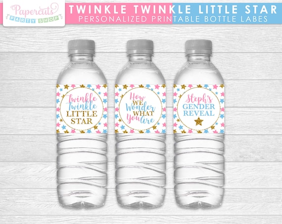Twinkle Twinkle Little Star Theme Bottle Labels | Pink Blue Gold | Baby ...