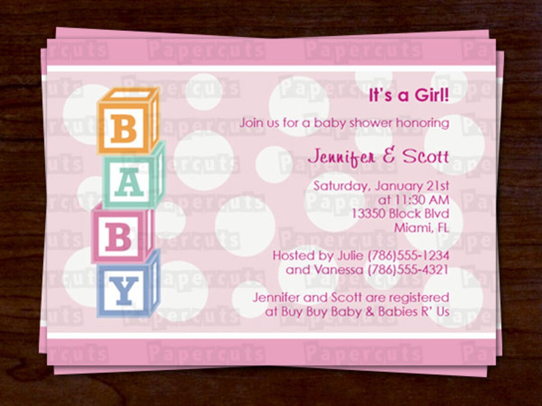 Printable DIY Baby Blocks Theme Polka Dot Girl Pink Personalized Baby ...