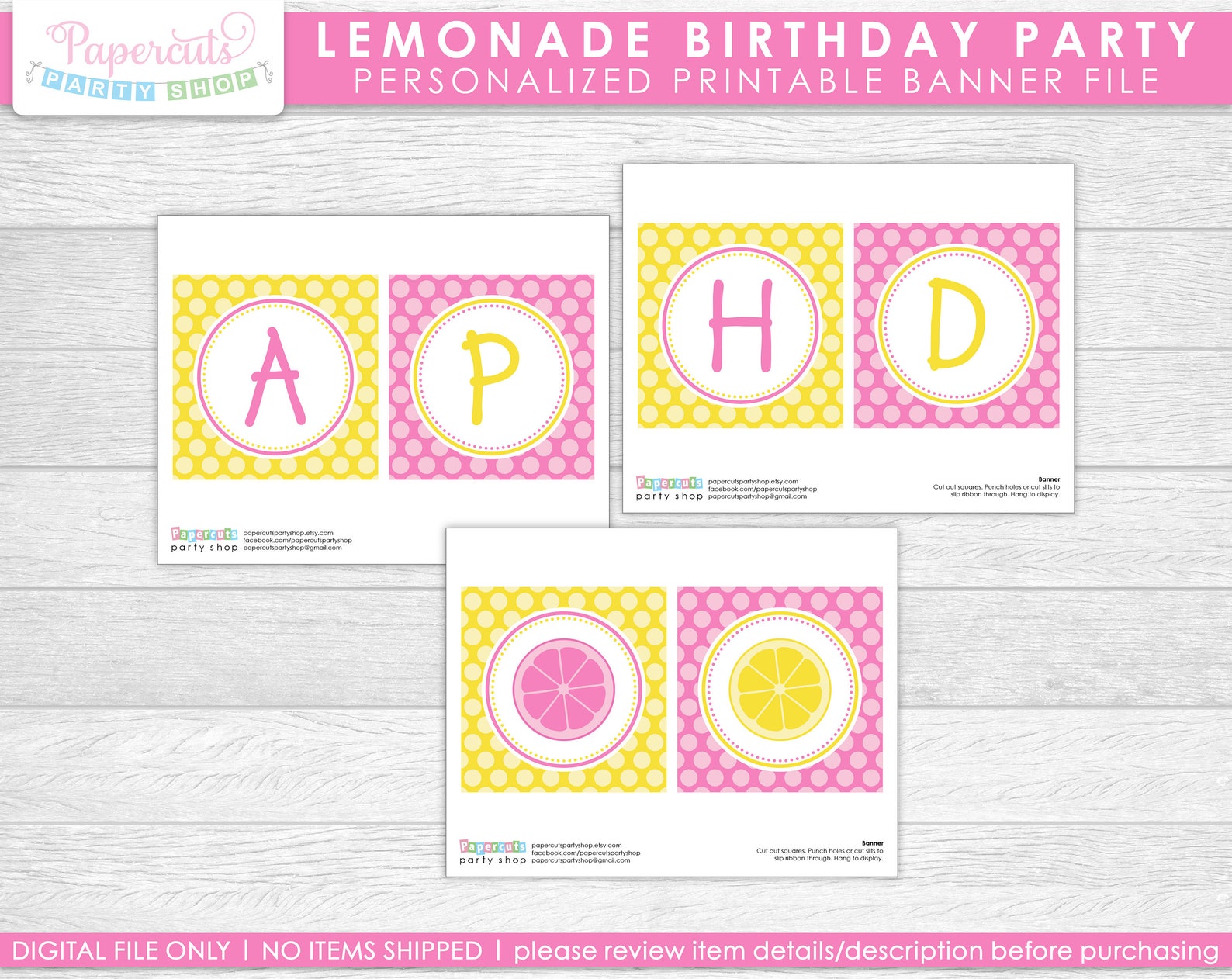 Lemonade Theme Happy Birthday Party Banner Yellow & Pink | Etsy