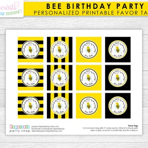 Busy Honey Bumble Bee Theme Birthday Party Favor Tags | Black & Yellow ...