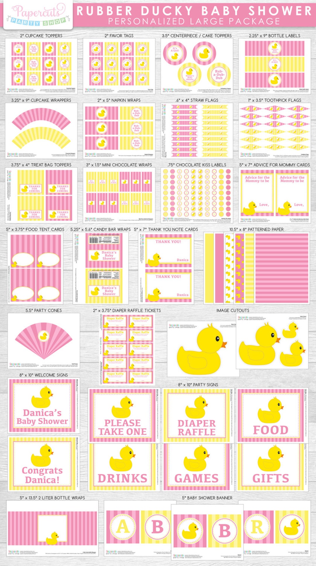 Rubber Ducky Theme LARGE Baby Shower Party Package | Pink & Yellow | It ...