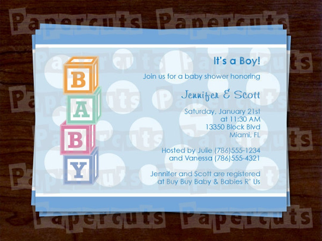 Printable DIY Baby Blocks Theme Polka Dot Boy Blue Personalized Baby ...