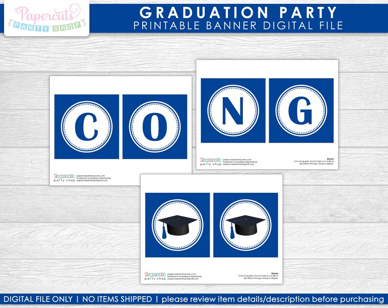 Blue Congrats Grad Graduation Theme Banner Printable DIY - Etsy