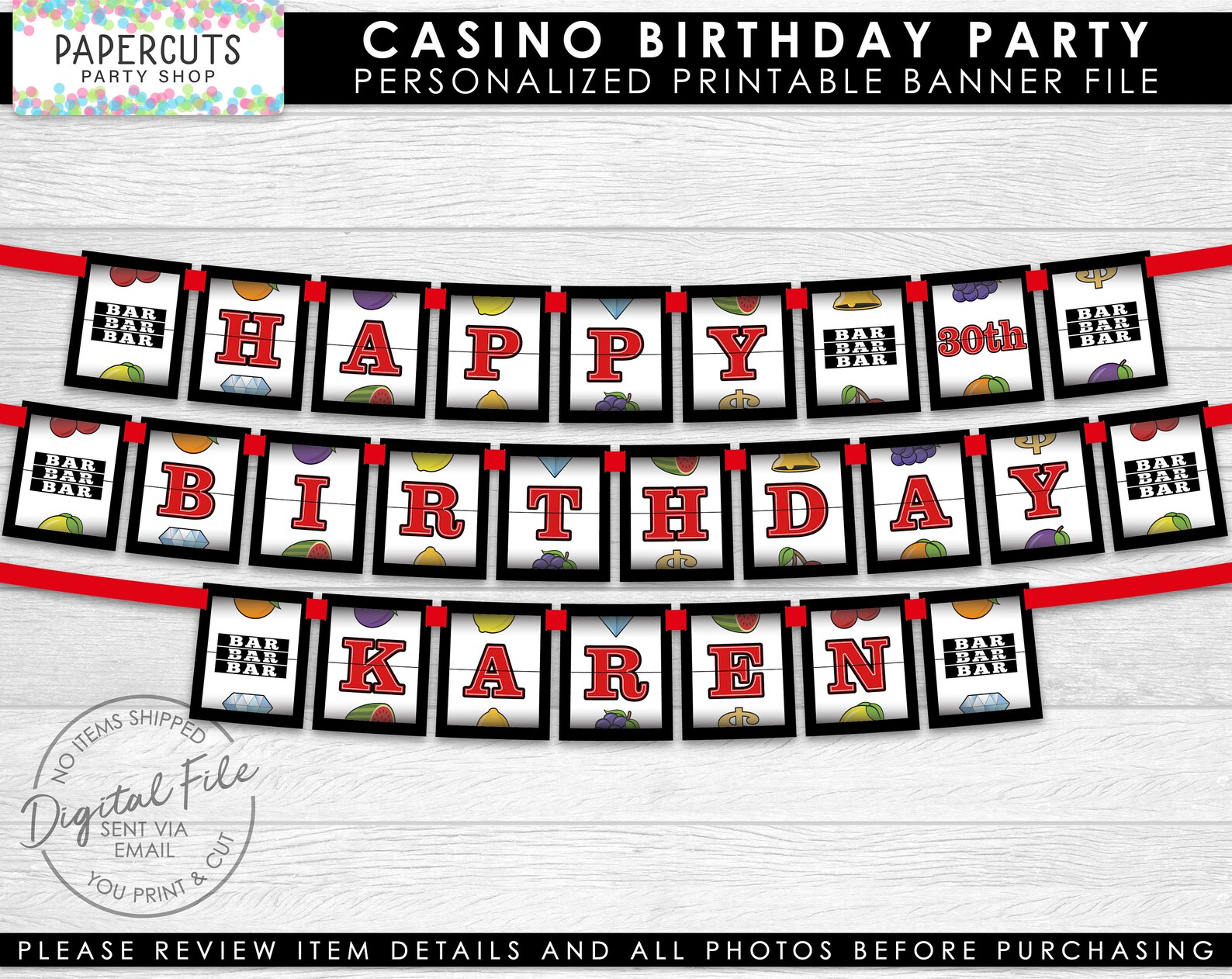 Casino Night Slot Machine Theme Happy Birthday Party Banner - Etsy