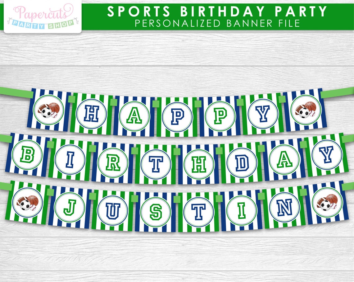 All Star Sports Theme Happy Birthday Party Banner Green & - Etsy