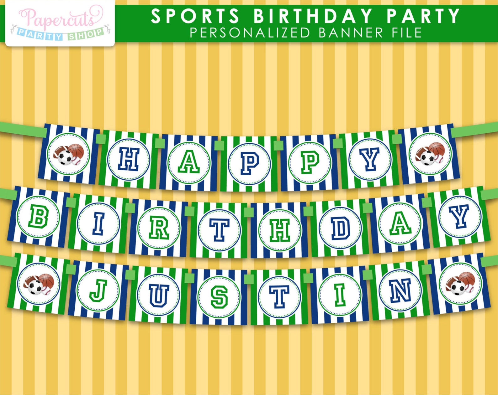 All Star Sports Theme Happy Birthday Party Banner Green & - Etsy
