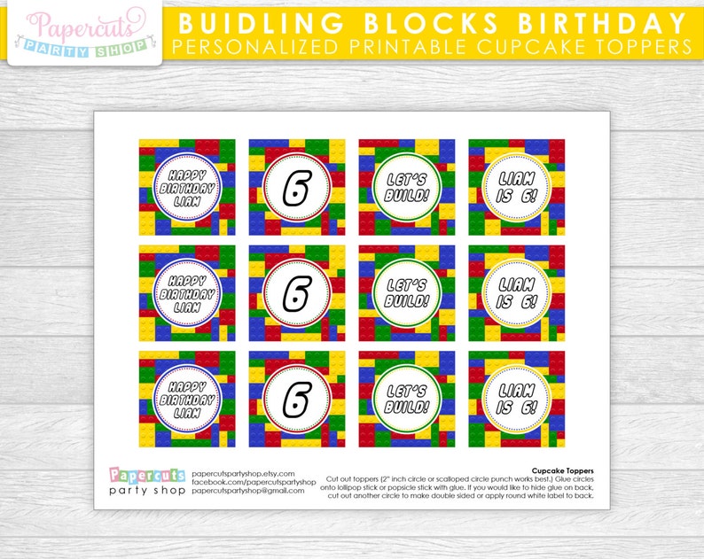 Building Blocks Theme Birthday Party Cupcake Toppers Yellow | Etsy