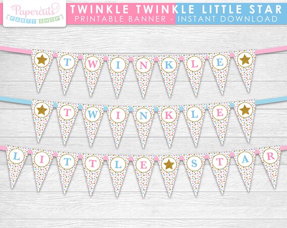 Twinkle Twinkle Little Star Party Banner | Pink Blue Gold | Baby Shower ...