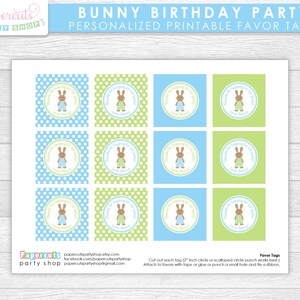 Bunny Rabbit Boy Theme Birthday Party Favor Tags | Blue & Green ...