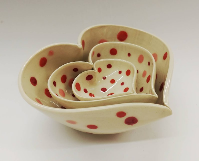 Set of 3 Nested Hearts in Ivory With Multicolored Dots - Etsy