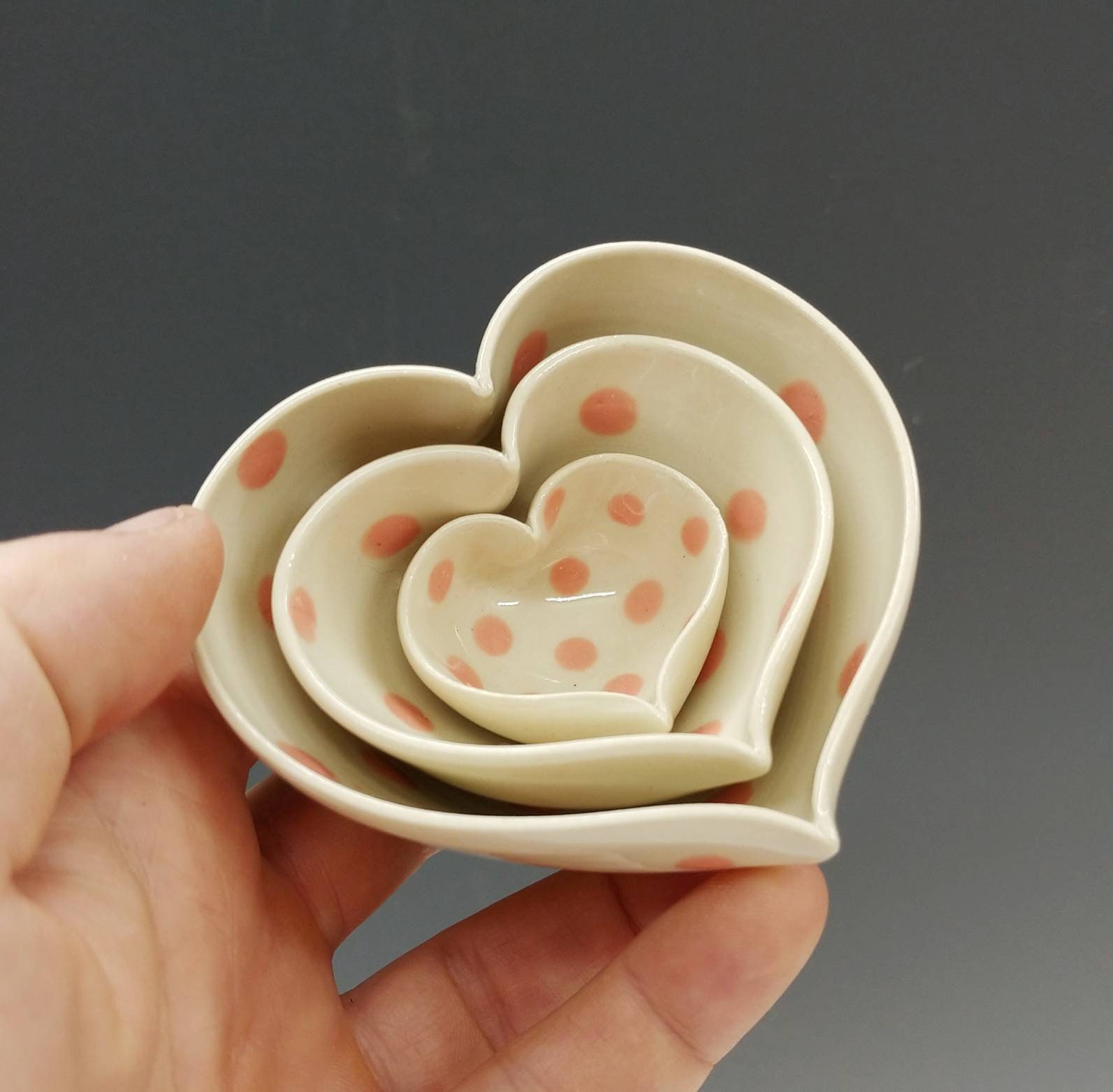 Set of 3 Nested Hearts in Ivory with Multicolored Dots | Etsy