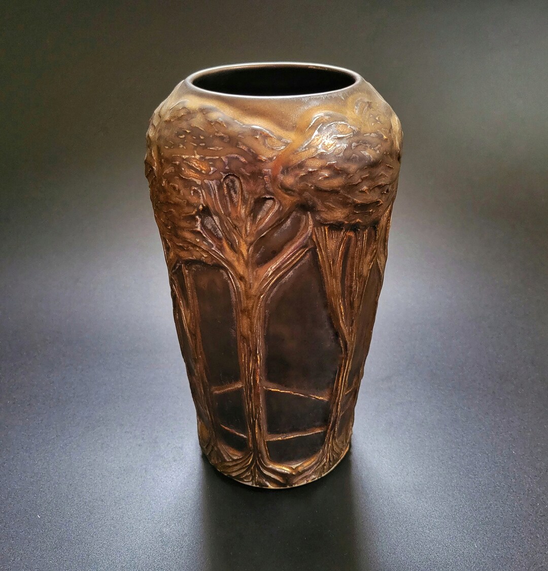 Roycroft Copper trees Vase, Carved Porcelain Vase, Metallic Collection ...
