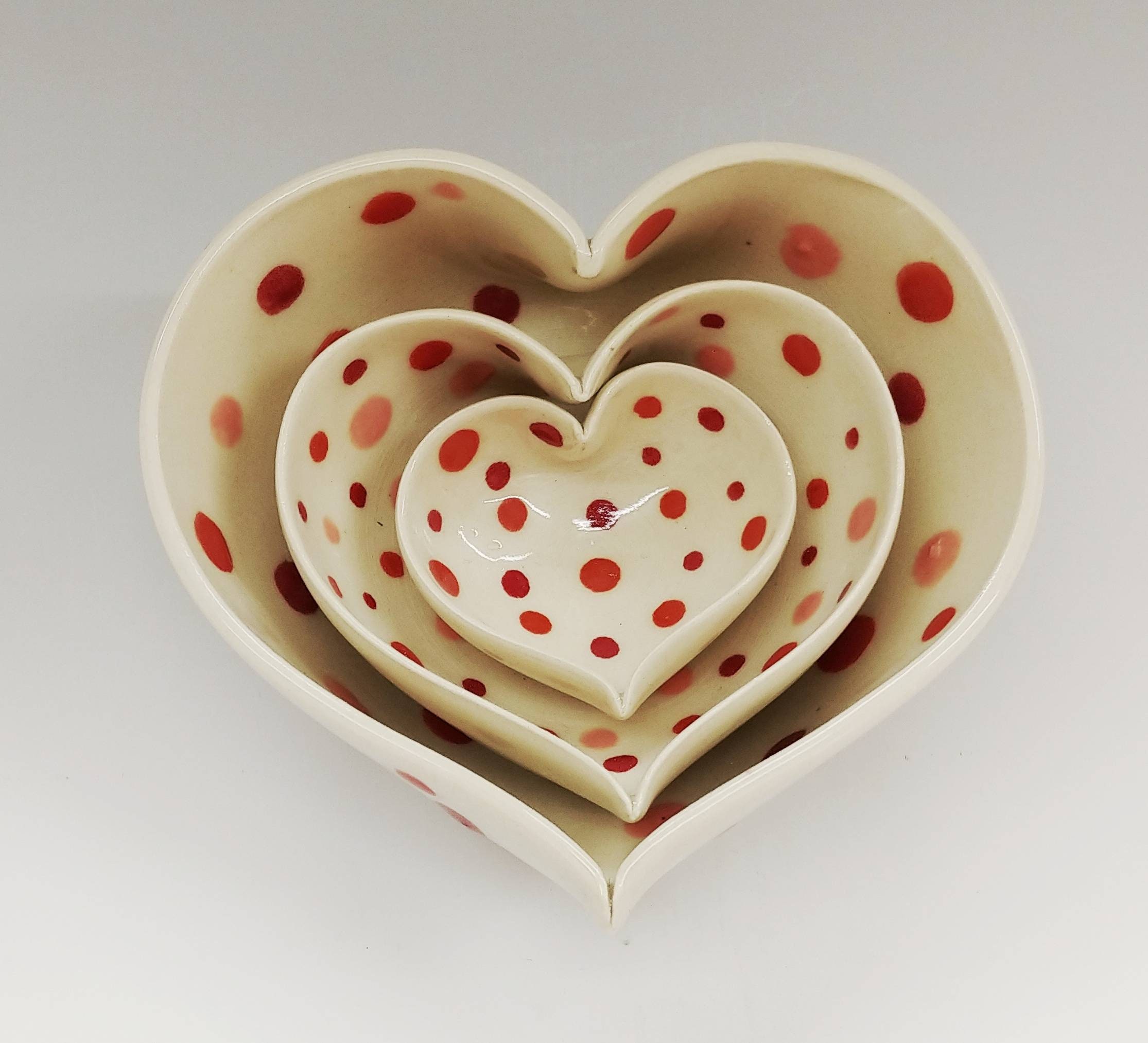 Set of 3 Nested Hearts in Ivory with Multicolored Dots | Etsy