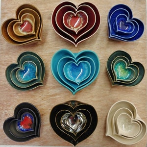 Set of 3 Royal Blue Nested Hearts, Ceramic Ring Dishes, Salt Cellars ...