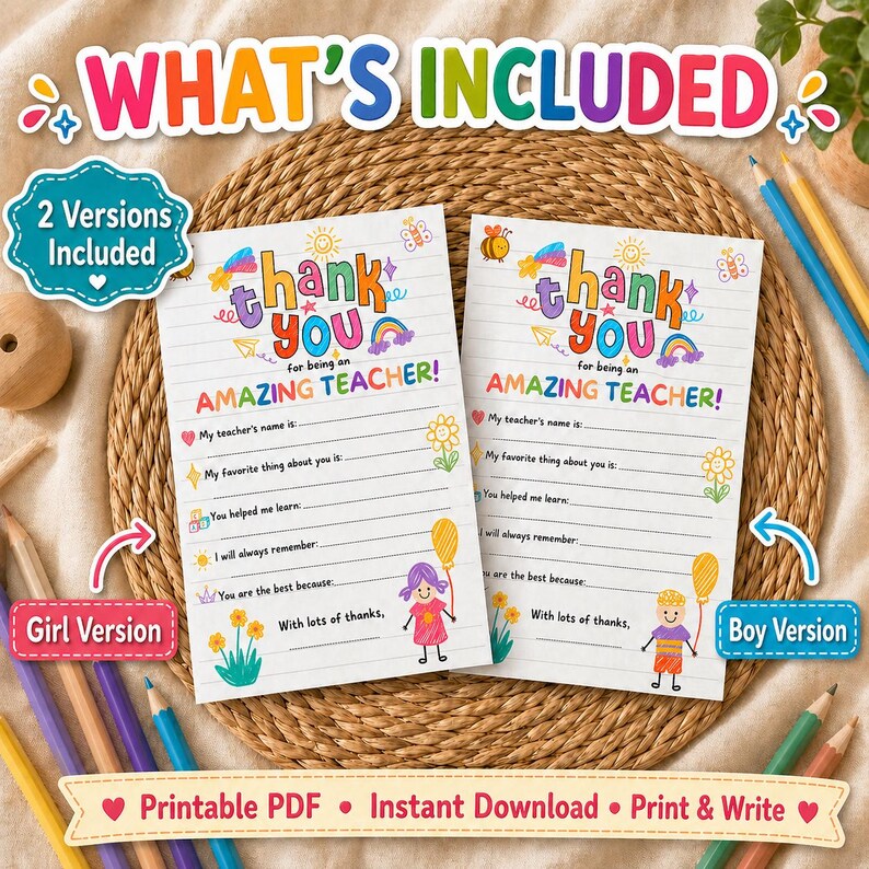 Teacher Appreciation Card Fill In, Kids Teacher Appreciation Card ...
