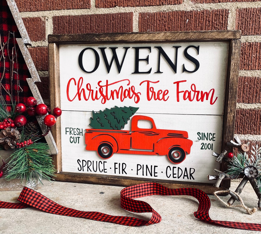 Personalized Christmas Tree Farm Sign: Red Truck Wood Decor - Etsy
