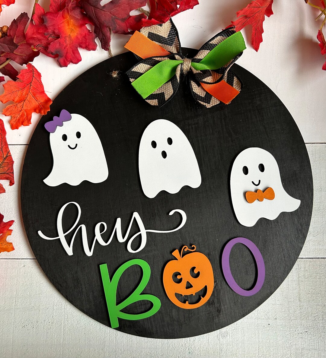 Ghosts Door Hanger, Friendly Ghosts, Cute Ghost Sign, Hey Boo Sign ...