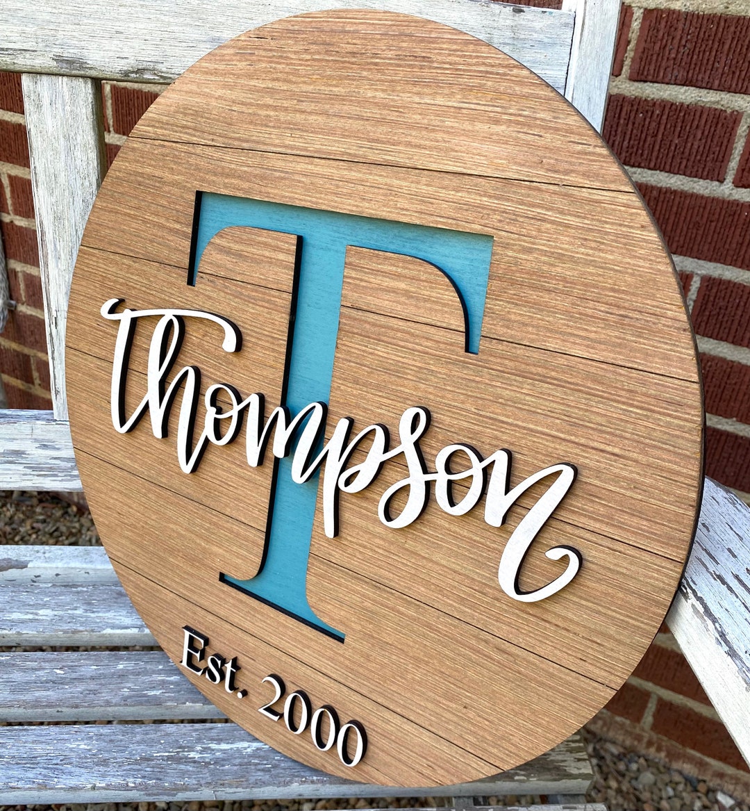 Last Name Sign, Round Initial Sign, Wedding Sign, Wedding Gift ...