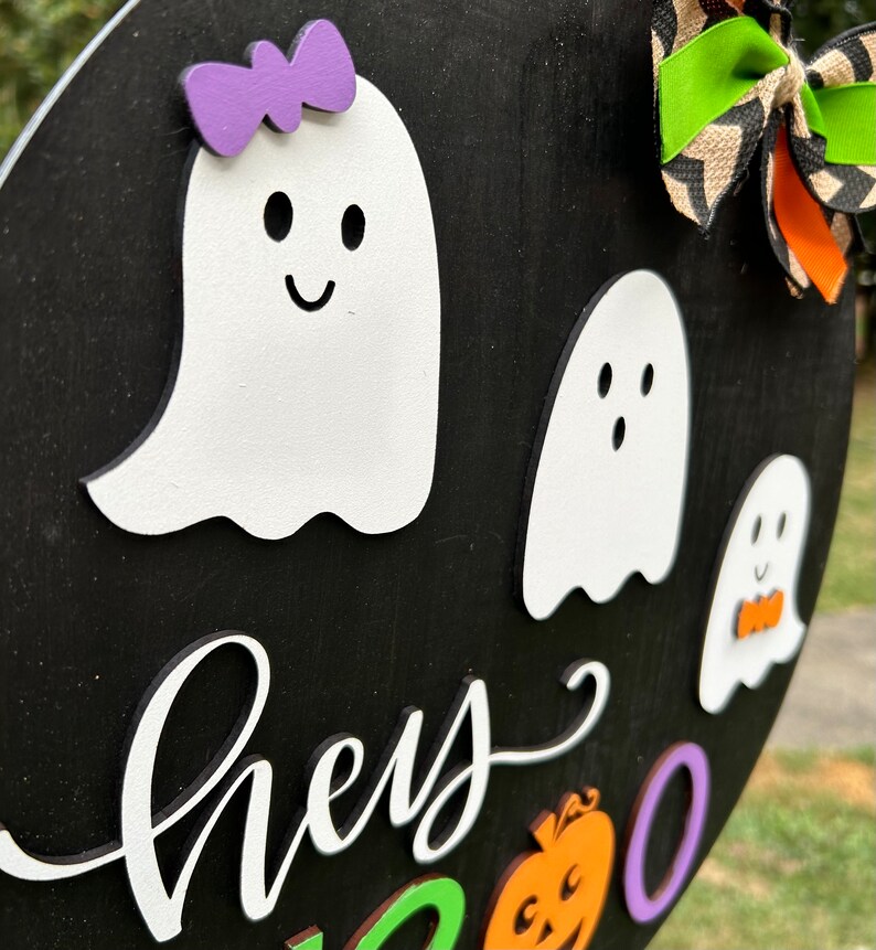 Ghosts Door Hanger, Friendly Ghosts, Cute Ghost Sign, Hey Boo Sign ...