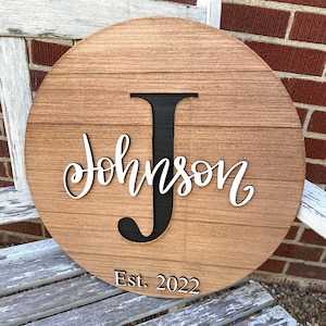 Last Name Sign, Round Initial Sign, Wedding Sign, Wedding Gift ...