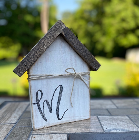Wood Block House Monogrammed Block House Last Initial Sign | Etsy