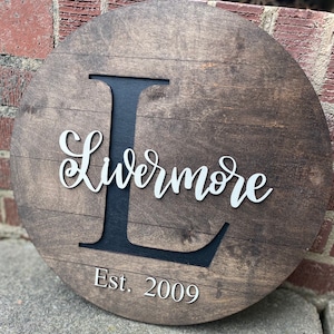 Last Name Sign, Round Initial Sign, Wedding Sign, Wedding Gift ...