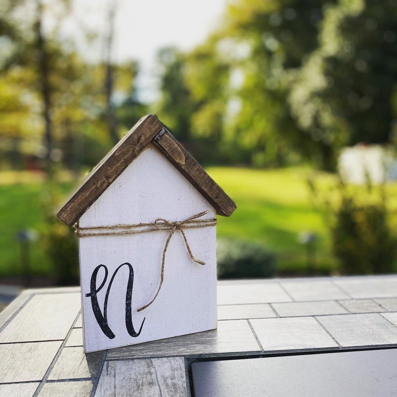 Wood Block House Monogrammed Block House Last Initial Sign | Etsy
