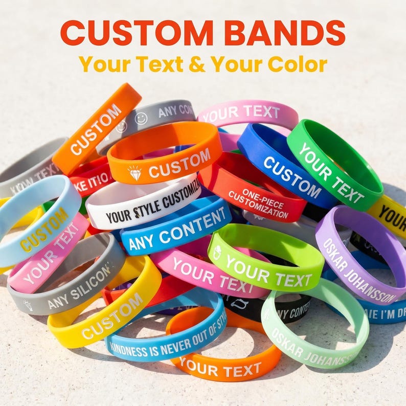Custom Silicone Wristband, Personalized Text & Logo, 3 Sizes (160/180 ...