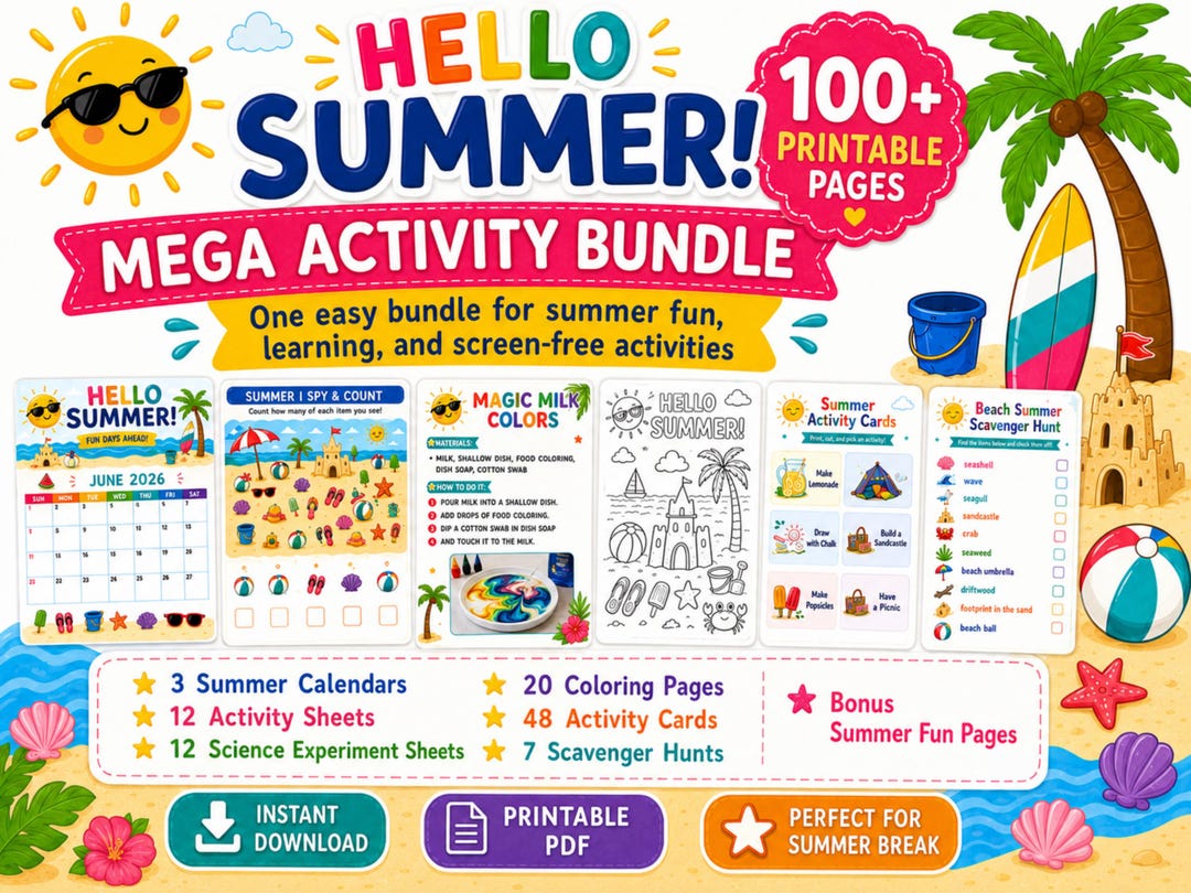 Kids Summer Activity Pack, 100+ Screen-free Printables (digital ...