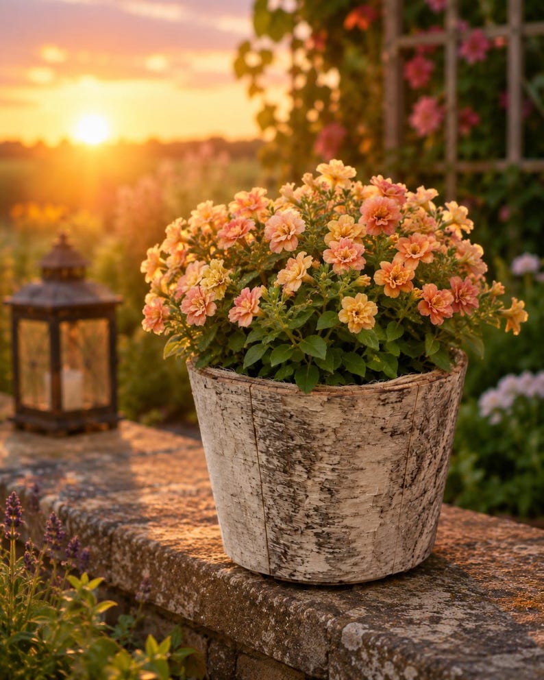 Pot de fleurs rond en écorce de bouleau rustique pour décoration ...