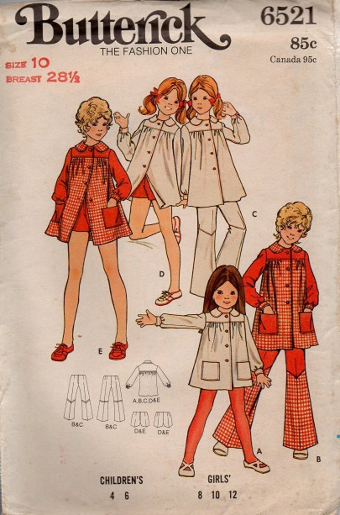 Butterick Retro 70s Sewing Pattern Girls Dress Shorts Pants Smock Top ...