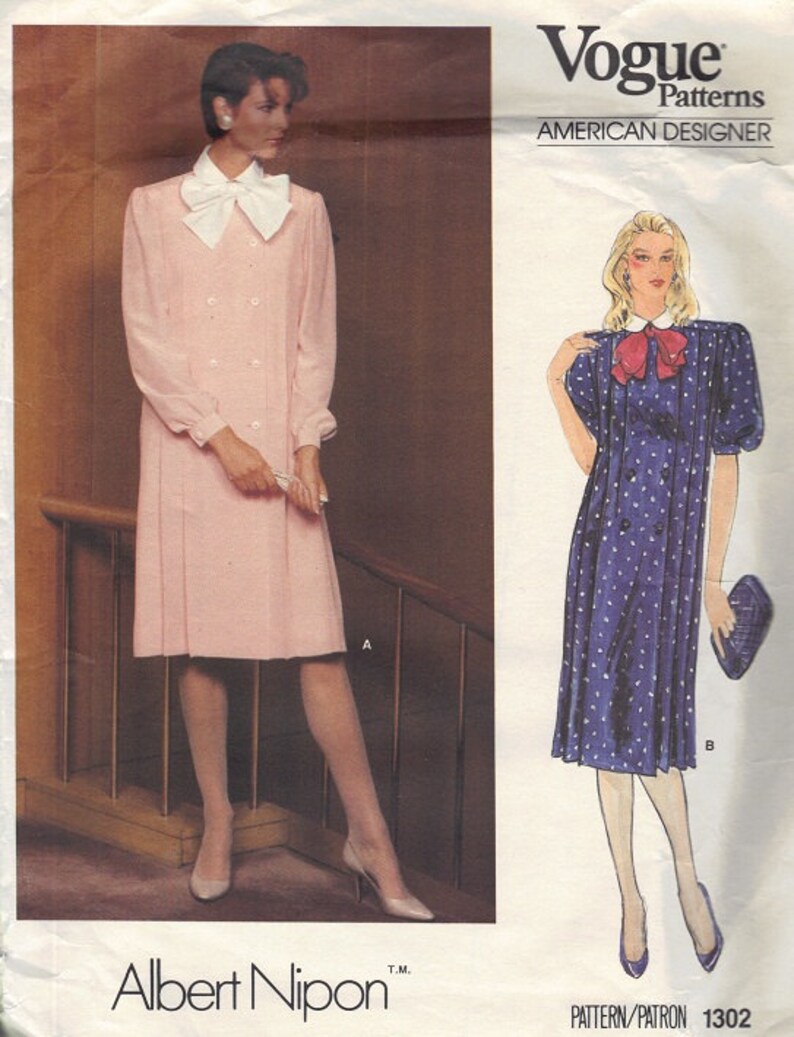 Vogue 80s Sewing Pattern American Designer Albert Nipon Front Pleated ...