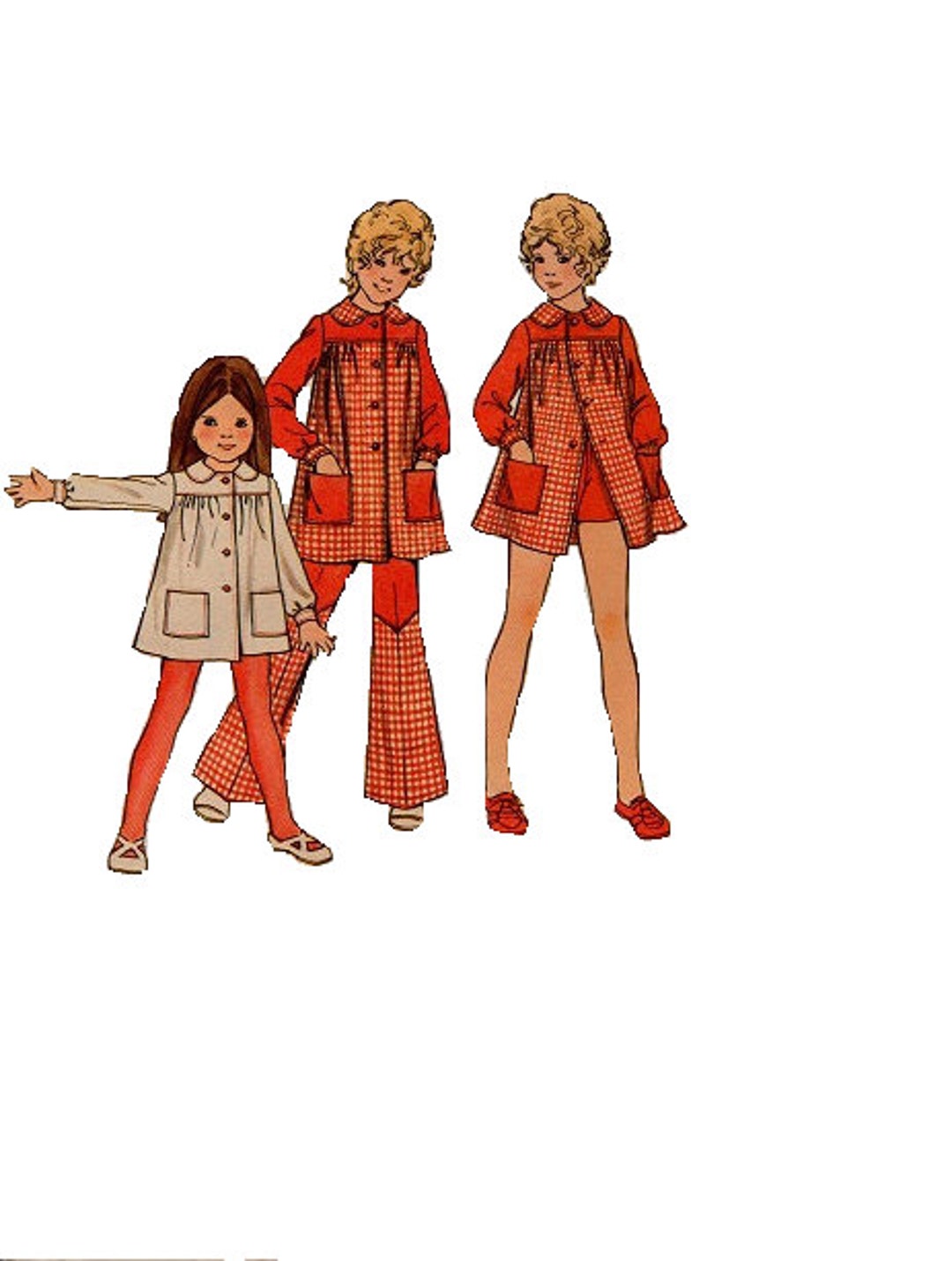 Butterick Retro 70s Sewing Pattern Girls Dress Shorts Pants Smock Top ...