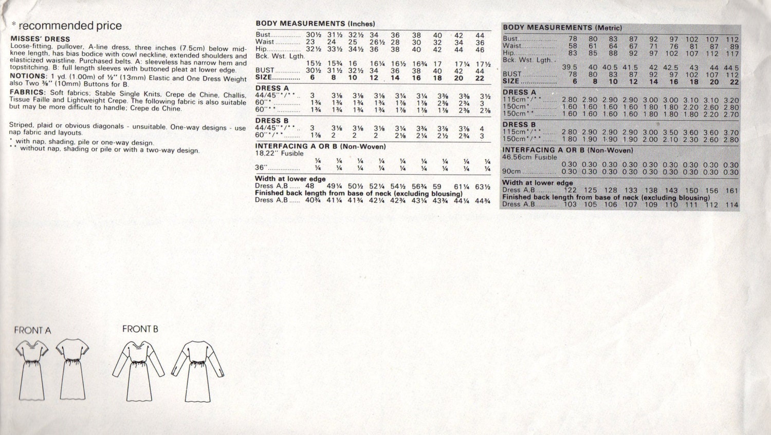 Vogue 8225 Sewing Pattern Retro 80s Pullover A-line Dress Draped Cowl ...