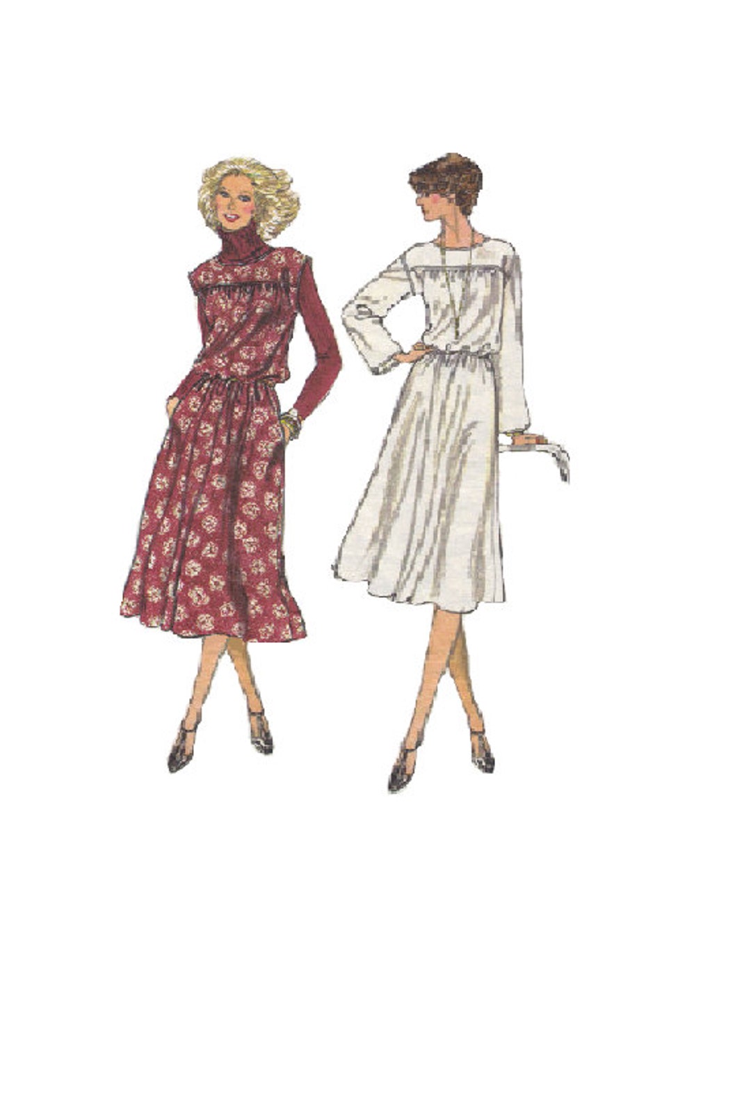 70s Vintage Vogue Sewing Pattern Loose Fit Pullover Blouson Dress Long ...