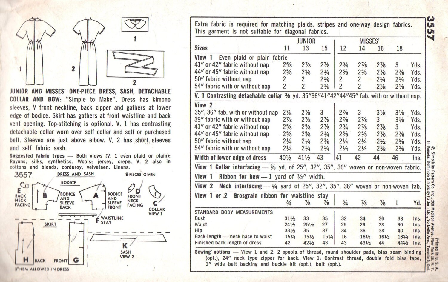 60s Sewing Pattern Retro Mod Mad Men Style Dress Simplicity 3557 Fitted ...