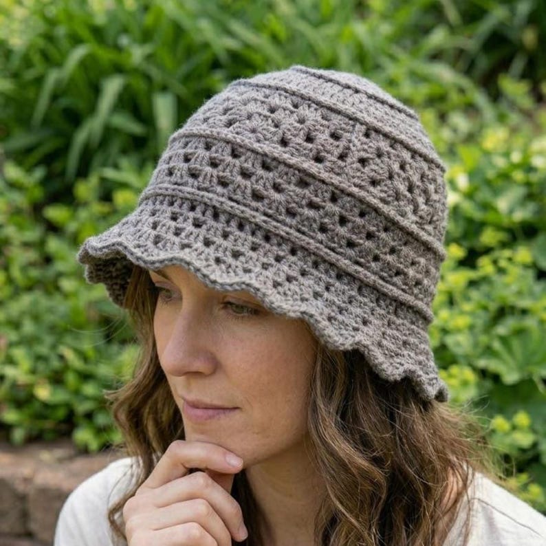 Grey Spiral Bucket Hat Crochet Pattern (PDF), Granny Stitch, Beginner ...